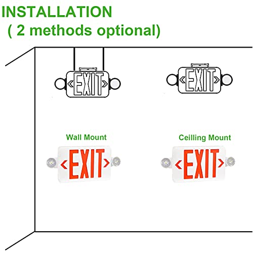 Red LED Exit Sign with Emergency Lights, Two LED Adjustable Head Emergency Exit Lights with Battery Backup, Dual LED Lamp ABS Fire Resistance UL-Listed 120-277V