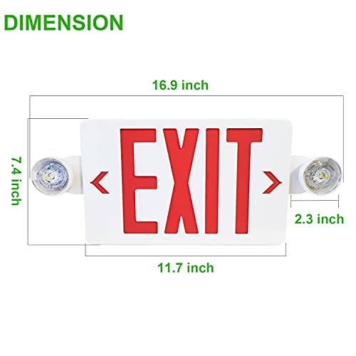 Red LED Exit Sign with Emergency Lights, Two LED Adjustable Head Emergency Exit Lights with Battery Backup, Dual LED Lamp ABS Fire Resistance UL-Listed 120-277V