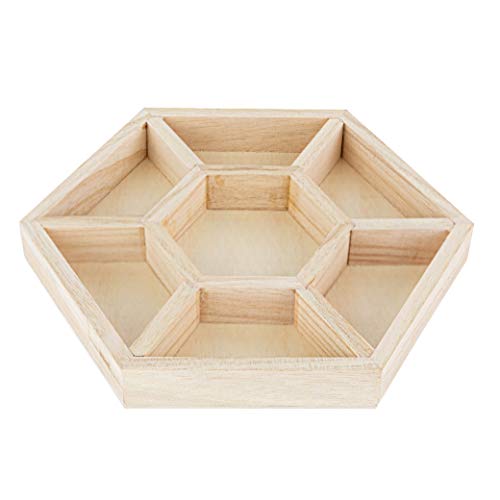 Hammont Hexagon Sectional Wooden Trays - 2 Pack - 10.5”x10.5”x1” - Eco Friendly Decorative Wooden Tray for Dry Fruits & Candies | Organic Wooden Tray for Gift & Home Décor