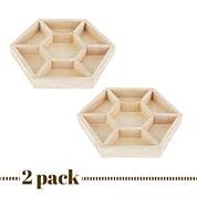 Hammont Hexagon Sectional Wooden Trays - 2 Pack - 10.5”x10.5”x1” - Eco Friendly Decorative Wooden Tray for Dry Fruits & Candies | Organic Wooden Tray for Gift & Home Décor