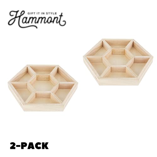 Hammont Hexagon Sectional Wooden Trays - 2 Pack - 10.5”x10.5”x1” - Eco Friendly Decorative Wooden Tray for Dry Fruits & Candies | Organic Wooden Tray for Gift & Home Décor