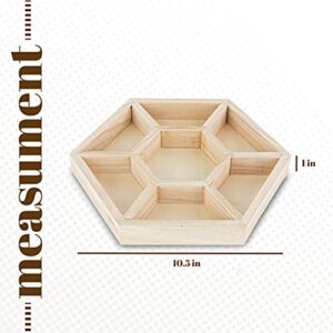 Hammont Hexagon Sectional Wooden Trays - 2 Pack - 10.5”x10.5”x1” - Eco Friendly Decorative Wooden Tray for Dry Fruits & Candies | Organic Wooden Tray for Gift & Home Décor