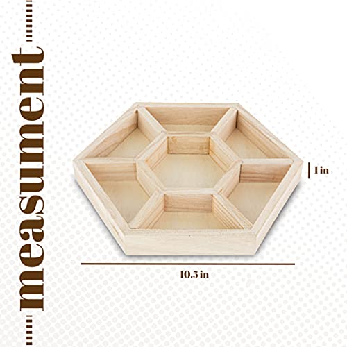 Hammont Hexagon Sectional Wooden Trays - 2 Pack - 10.5”x10.5”x1” - Eco Friendly Decorative Wooden Tray for Dry Fruits & Candies | Organic Wooden Tray for Gift & Home Décor