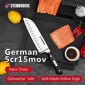 STEINBRÜCKE Santoku Knife Kitchen Knife 7 Inch Razor Sharp Chef Knife From German Stainless Steel, Cooking Knife with Full Tang and Ergonomic Handle for Meat, Vegetables and Fruits