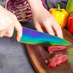 WELLSTAR Chef Knife Set of 2, Razor Sharp German Stainless Steel Blade and Ergonomic Comfortable Handle with Rainbow Titanium Coating, 8” Chef and 3.5” Paring for Kitchen Cutting – Gift Box Pack