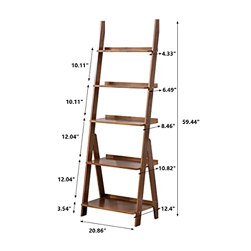 Maydear Bamboo Ladder Shelf, 5-Tier Trapezoid Bookshelf, Storage Rack Shelves, Wall Shelf Flower Stand, for Living Room, Kitchen, Office, Balcony