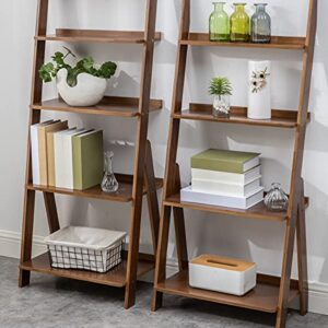 Maydear Bamboo Ladder Shelf, 5-Tier Trapezoid Bookshelf, Storage Rack Shelves, Wall Shelf Flower Stand, for Living Room, Kitchen, Office, Balcony