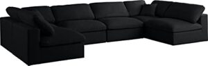 meridian furniture plush collection contemporary down filled cloud-like comfort overstuffed velvet upholstered modular u-shaped sectional, 6-seater, armless, black