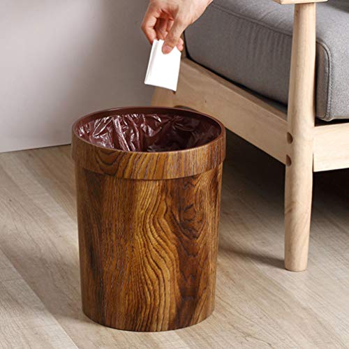 BESPORTBLE Garbage Pail 1Pc Imitated Wood Trash Can, Woodgraining Container Vintage Trash Can Plastic Wastebasket Trash Can for Bedroom Bathroom, Office (Light Brown 31.5x25cm) Garbage Pail