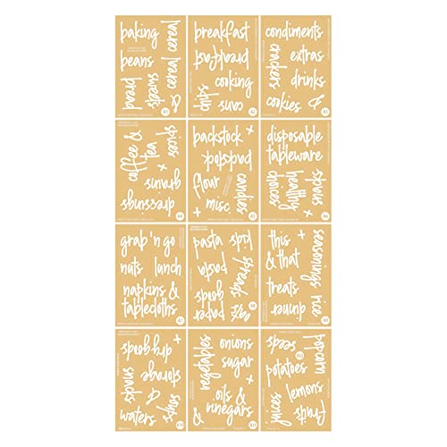 Set of 8 Wooden Clip On Pantry Label Holders for Storage Bins + 70 Preprinted White on Clear Script Stickers for Kitchen Organization, Baskets, Containers