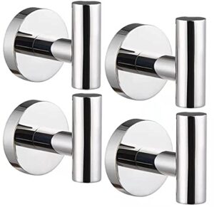 wallerry 4 pack polished chrome towel hooks, coat hook robe towel hook bathroom cabinet closet sponges hook sus 304 stainless steel wall hook for bath kitchen bedroom garage heavy duty wall mounted