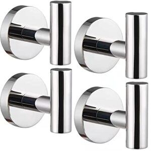 WALLERRY 4 Pack Polished Chrome Towel Hooks, Coat Hook Robe Towel Hook Bathroom Cabinet Closet Sponges Hook SUS 304 Stainless Steel Wall Hook for Bath Kitchen Bedroom Garage Heavy Duty Wall Mounted