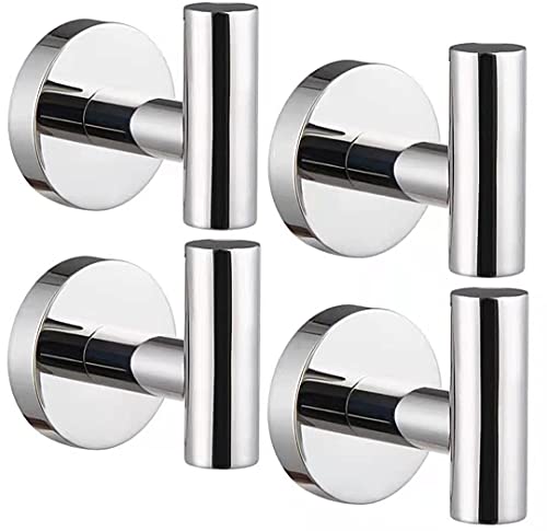 WALLERRY 4 Pack Polished Chrome Towel Hooks, Coat Hook Robe Towel Hook Bathroom Cabinet Closet Sponges Hook SUS 304 Stainless Steel Wall Hook for Bath Kitchen Bedroom Garage Heavy Duty Wall Mounted