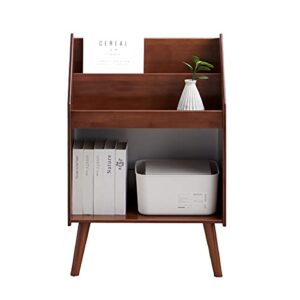 maydear bamboo magazine rack, free-standing simple bookshelf，space-saving, for transporting newspapers, magazine，book, walnut