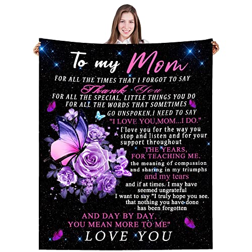 KASETER Gifts for Mom to My Mom Blanket from Daughter Son Flower Butterfly Throw Blankets for Couch Bedroom Sofa Warm Blanket Positive Encourage and Love 50x60 in