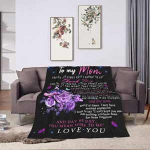 KASETER Gifts for Mom to My Mom Blanket from Daughter Son Flower Butterfly Throw Blankets for Couch Bedroom Sofa Warm Blanket Positive Encourage and Love 50x60 in