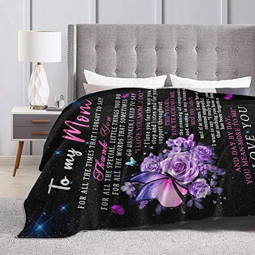 KASETER Gifts for Mom to My Mom Blanket from Daughter Son Flower Butterfly Throw Blankets for Couch Bedroom Sofa Warm Blanket Positive Encourage and Love 50x60 in