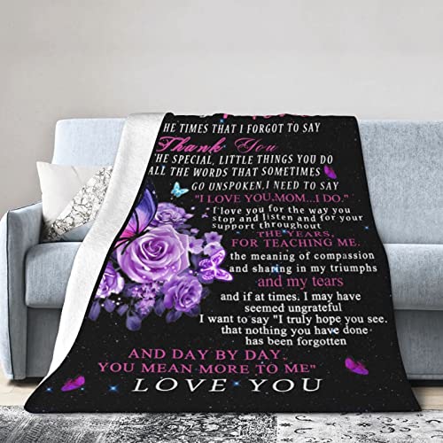 KASETER Gifts for Mom to My Mom Blanket from Daughter Son Flower Butterfly Throw Blankets for Couch Bedroom Sofa Warm Blanket Positive Encourage and Love 50x60 in