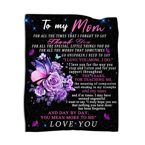 KASETER Gifts for Mom to My Mom Blanket from Daughter Son Flower Butterfly Throw Blankets for Couch Bedroom Sofa Warm Blanket Positive Encourage and Love 50x60 in