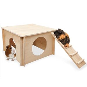 kathson guinea pig hideout, small animal hideaway wooden house with window and ladder, suitable for hamsters, chinchillas small animals