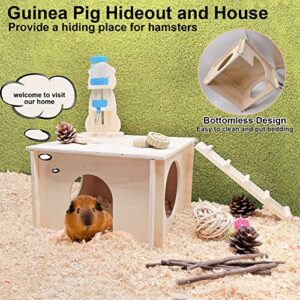 kathson Guinea Pig Hideout, Small Animal Hideaway Wooden House with Window and Ladder, Suitable for Hamsters, Chinchillas Small Animals