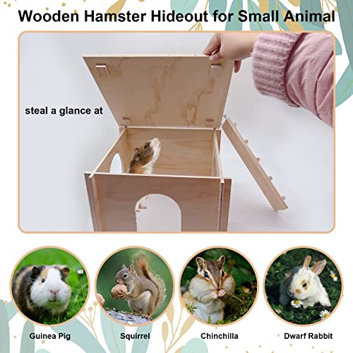 kathson Guinea Pig Hideout, Small Animal Hideaway Wooden House with Window and Ladder, Suitable for Hamsters, Chinchillas Small Animals