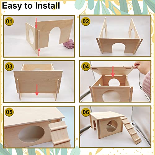 kathson Guinea Pig Hideout, Small Animal Hideaway Wooden House with Window and Ladder, Suitable for Hamsters, Chinchillas Small Animals