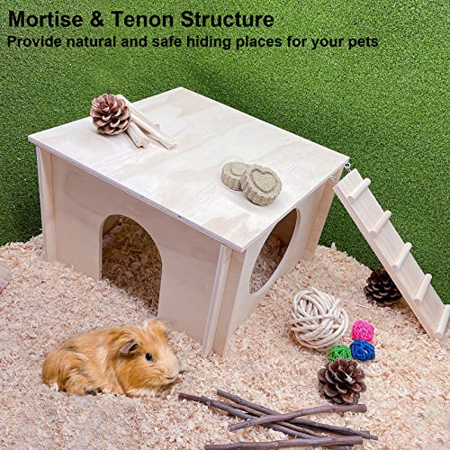 kathson Guinea Pig Hideout, Small Animal Hideaway Wooden House with Window and Ladder, Suitable for Hamsters, Chinchillas Small Animals