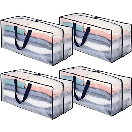 VENO 4 Pack Heavy Duty Extra Large Clear Moving Bags W/Backpack Straps Strong Handles & Zippers, Storage Totes For Space Saving, Fold Flat, Alternative to Moving Box (Clear, 4 Pack)