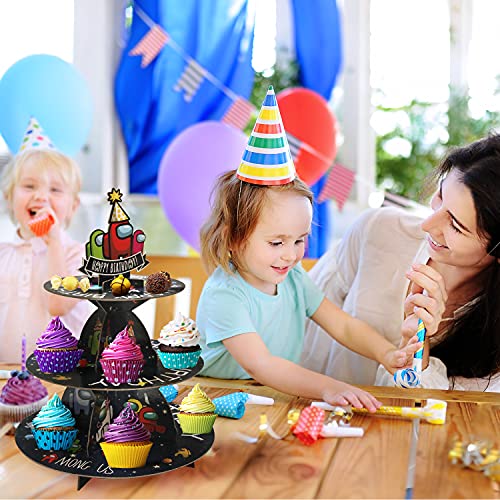 Cake Stand 3 Tier Birthday Party Decoration Supplies for Cupcake Stand Decorations Video Game Theme Party Favors Baby Shower Decor.