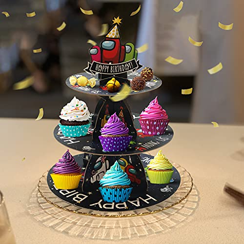 Cake Stand 3 Tier Birthday Party Decoration Supplies for Cupcake Stand Decorations Video Game Theme Party Favors Baby Shower Decor.