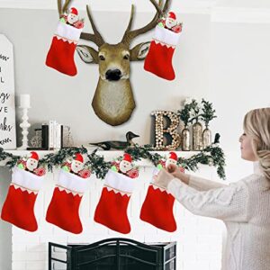 KIMOBER 12 Pcs Red Felt Christmas Stockings,Hanging Stocking with Golden Trim for Fireplace Christmas Tree Decoration