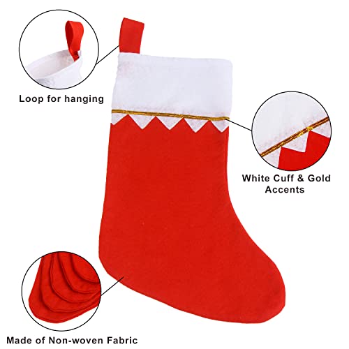 KIMOBER 12 Pcs Red Felt Christmas Stockings,Hanging Stocking with Golden Trim for Fireplace Christmas Tree Decoration