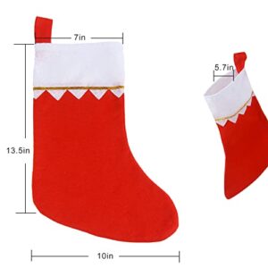 KIMOBER 12 Pcs Red Felt Christmas Stockings,Hanging Stocking with Golden Trim for Fireplace Christmas Tree Decoration