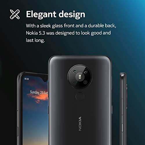 Nokia 5.3 | Android 10 | Unlocked Smartphone | 2-Day Battery | Single SIM | 4/64GB | 6.55-Inch Screen | 13MP Quad Camera | Charcoal