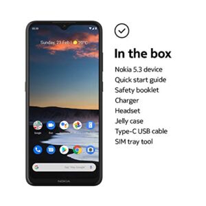 Nokia 5.3 | Android 10 | Unlocked Smartphone | 2-Day Battery | Single SIM | 4/64GB | 6.55-Inch Screen | 13MP Quad Camera | Charcoal