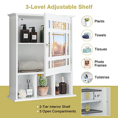 GOFLAME Bathroom Medicine Cabinet with Mirror, Wall Mounted Hanging Storage Organizer with Adjustable Shelf, Mirrored Storage Cabinet for Indoor Bathroom (White)