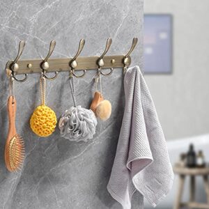 JYL HOME Coat Rack Wall Mounted 5 Triple Hooks Metal Coat Hook Rail for Coat Hat Key Towel Purse Robes, Bronze, 1 Pack