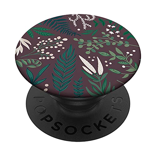 Green Botanical Fern Foliage & White Berry Floral Pattern PopSockets Swappable PopGrip