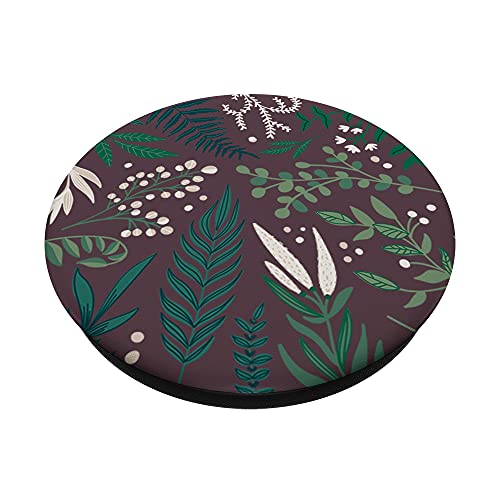 Green Botanical Fern Foliage & White Berry Floral Pattern PopSockets Swappable PopGrip