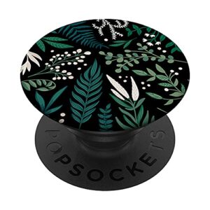 green botanical fern foliage & white berry floral pattern popsockets swappable popgrip