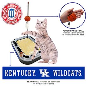 Cat Scratch Toy NCAA KENTUCKY Wildcats REVERSIBLE Basketball Court Felt/Cardboard Cat Scratcher Toy. Interactive Cat Ball Bell in Tracks. 6-in-1 CAT TOY: Cat Wand Poll, CATNIP-FILLED Plush Basketball