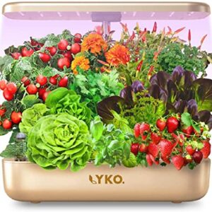 Hydroponics Growing System 12 Pods,LYKO Indoor Garden w/Full-Spectrum 36W Grow Light,Indoor Herb Garden Automatic Timer,Height Adjustable 3.5L Water Tank, Gifts for Women (Gold)