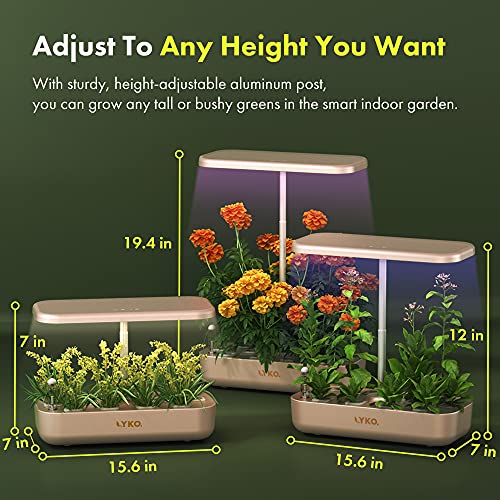 Hydroponics Growing System 12 Pods,LYKO Indoor Garden w/Full-Spectrum 36W Grow Light,Indoor Herb Garden Automatic Timer,Height Adjustable 3.5L Water Tank, Gifts for Women (Gold)