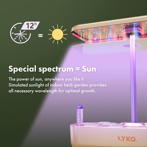 Hydroponics Growing System 12 Pods,LYKO Indoor Garden w/Full-Spectrum 36W Grow Light,Indoor Herb Garden Automatic Timer,Height Adjustable 3.5L Water Tank, Gifts for Women (Gold)