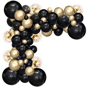 black and gold balloon garland kit, 114pcs black and gold balloons party decorations 4 size black gold latex party balloons for black and gold birthday decorations, new years, wedding, graduation