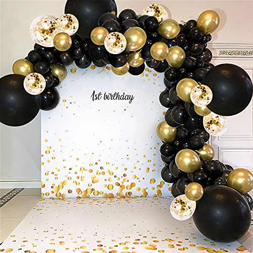 Black and Gold Balloon Garland Kit, 114Pcs Black and Gold Balloons Party Decorations 4 Size Black Gold Latex Party Balloons for Black and Gold Birthday Decorations, New Years, Wedding, Graduation