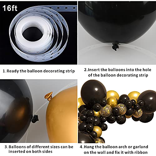 Black and Gold Balloon Garland Kit, 114Pcs Black and Gold Balloons Party Decorations 4 Size Black Gold Latex Party Balloons for Black and Gold Birthday Decorations, New Years, Wedding, Graduation