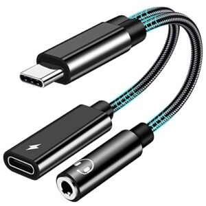 usb c to 3.5mm headphone and charger adapter, 2 in 1 type c to hi-res dac aux audio jack pd 60w fast charge dongle fit with galaxy s23 s22 s21 ultra note 20, pixel 7 6 5xl 4, ipad/macbook pro/air