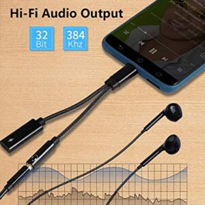 USB C to 3.5mm Headphone and Charger Adapter, 2 IN 1 Type C to Hi-Res DAC Aux Audio Jack PD 60W Fast Charge Dongle Fit with Galaxy S23 S22 S21 Ultra Note 20, Pixel 7 6 5XL 4, iPad/MacBook Pro/Air